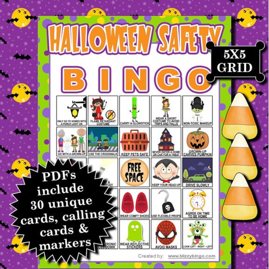 Halloween Safety 5x5 Bingo Printable Pdfs Contain Everything You Need ...