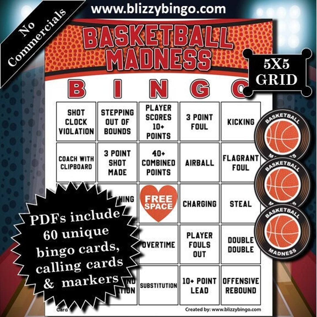 60 Basketball Madness 5x5 Bingo Cards (no Commercials) | Instant ...