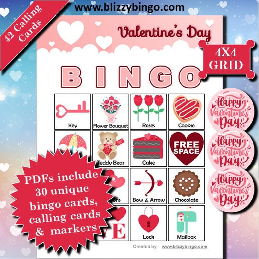 30 Valentine's Day 4x4 Bingo Cards | Instant Download | Pdfs for Easy ...