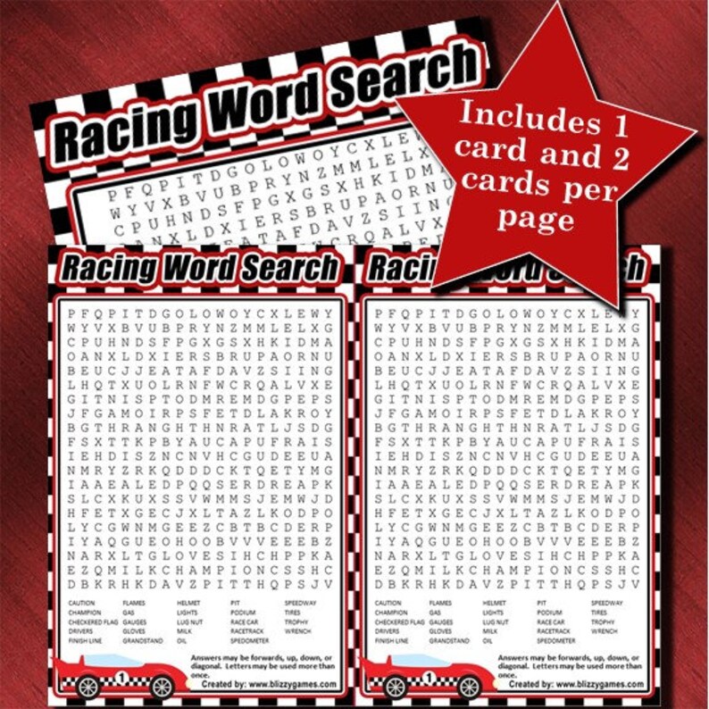 Racing Word Search Printable Pdfs - Etsy