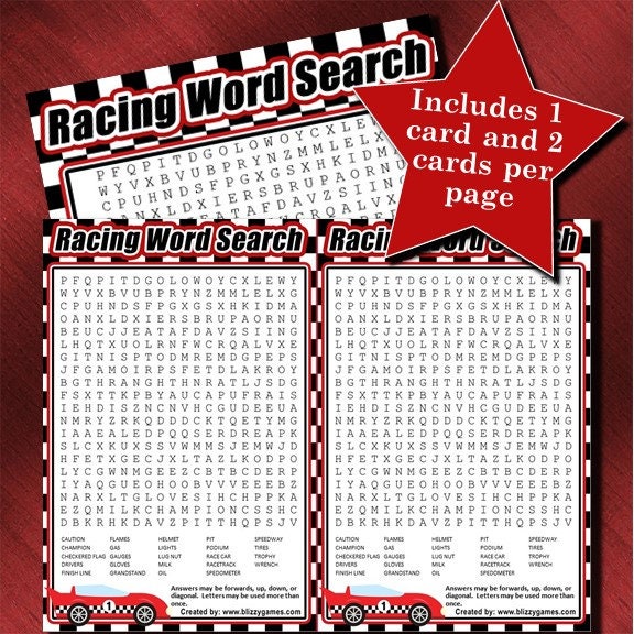 Racing Word Search Printable PDFs | Etsy