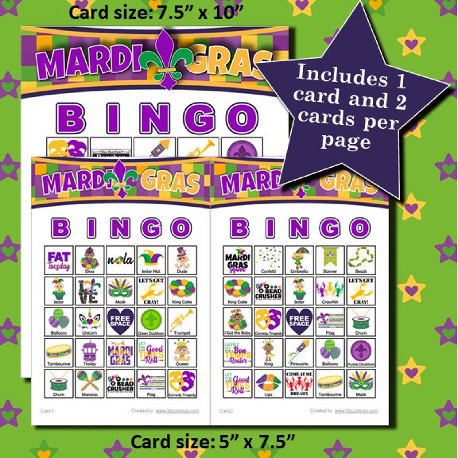 30 Mardi Gras 5x5 Bingo Cards Instant Download Pdfs for | Etsy