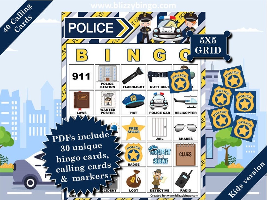 30 Police (kids Version) 5x5 Bingo Cards | Instant Download | Pdfs for ...