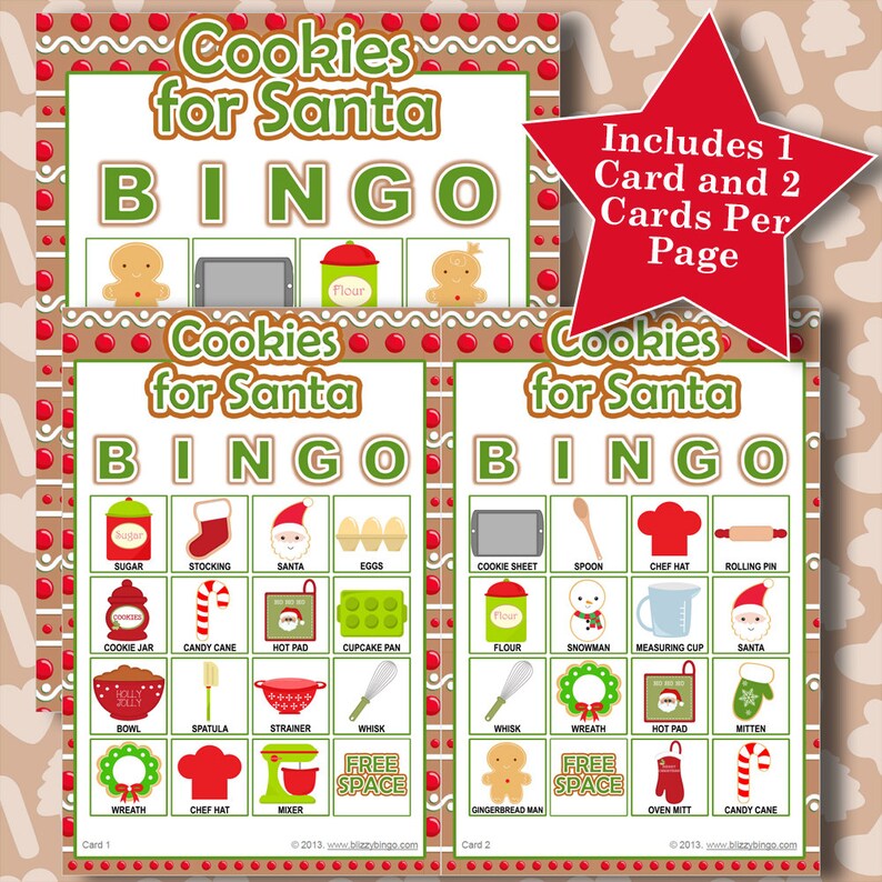 Cookies for Santa 4x4 Bingo printable PDFs contain everything | Etsy