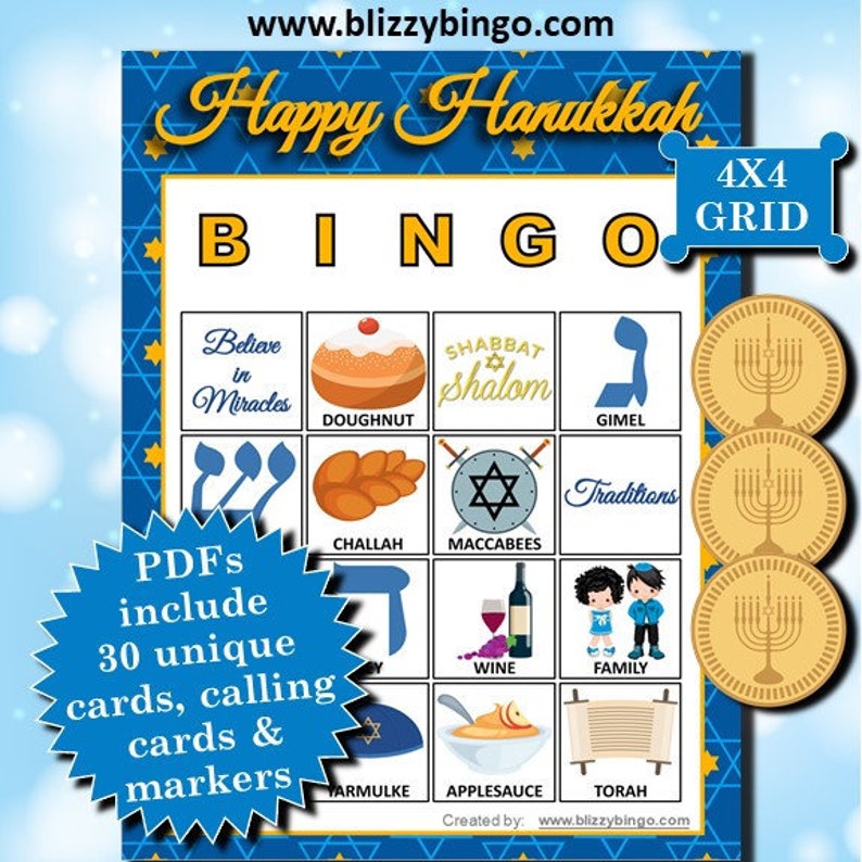 Happy Hanukkah 4x4 Bingo Printable Pdfs Contain Everything You Need to ...