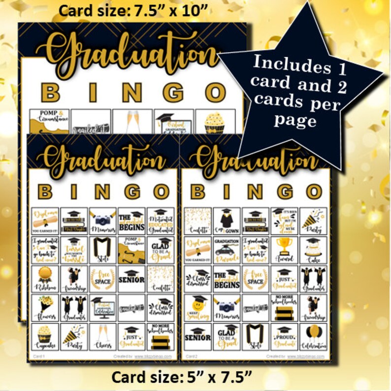 60 Black & Gold Graduation 5x5 Bingo Cards no Year Instant - Etsy