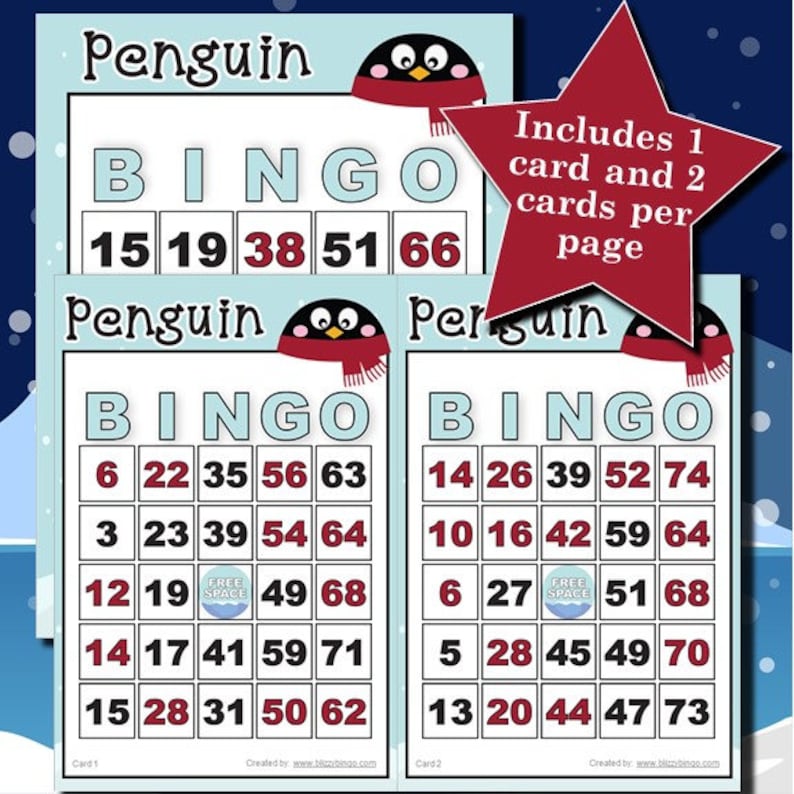 60 Penguin 5x5 Bingo Cards Instant Download Pdfs for Easy - Etsy