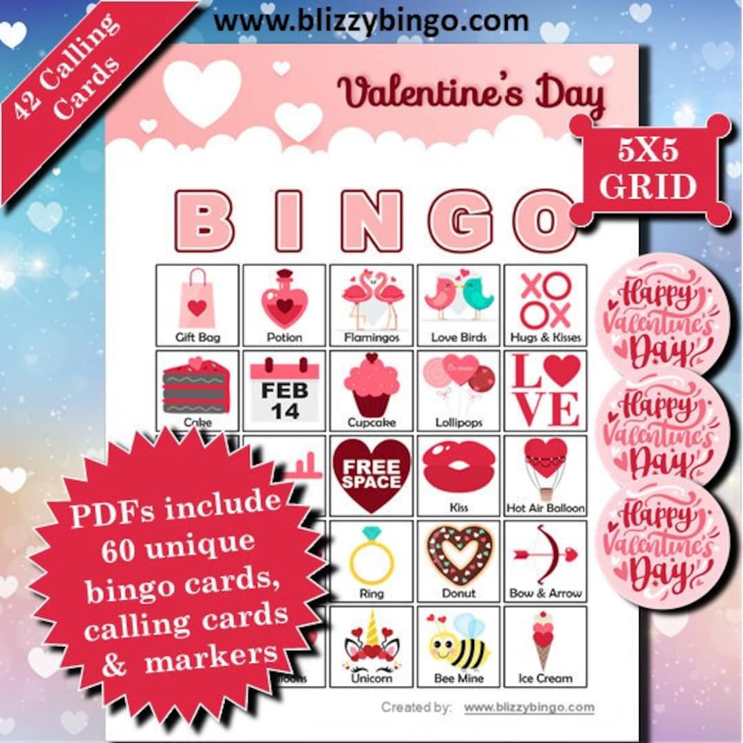 60 Valentine's Day 5x5 Bingo Cards | Instant Download | Pdfs for Easy ...