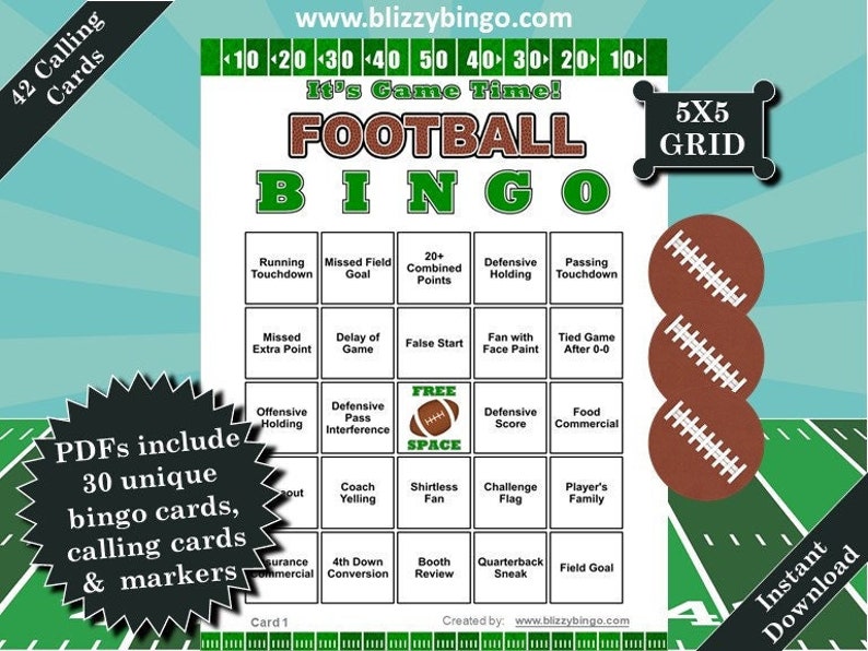 30 Football 5x5 Bingo Cards Instant Download Pdfs for Easy - Etsy