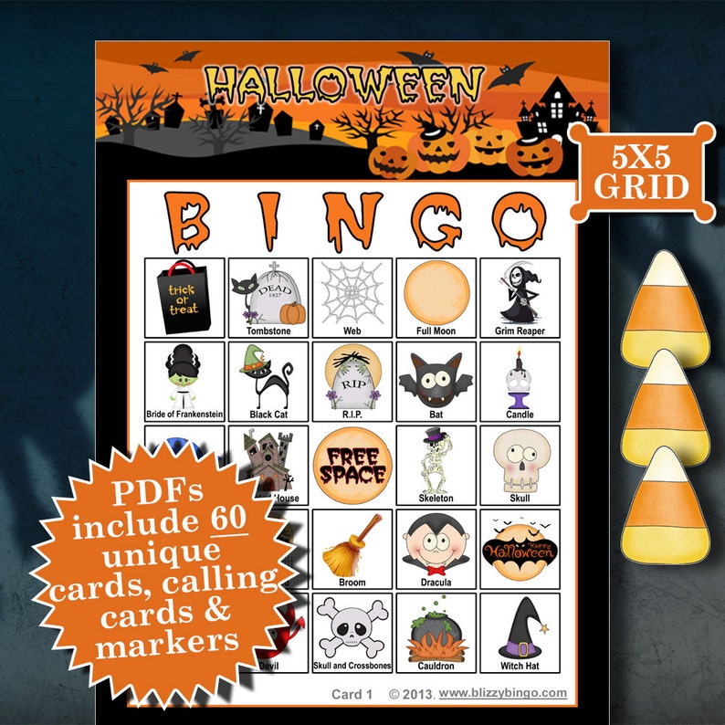 Halloween - Orange 5x5 Bingo (60 CARD) Printable Pdfs Contain ...