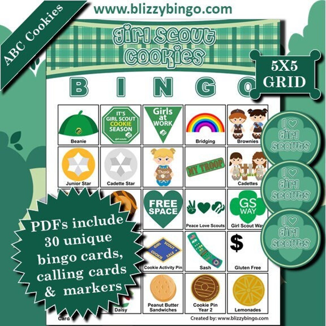30 Girl Scout 2024 ABC Cookies 5x5 Bingo Cards | Instant Download ...