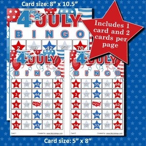 100 July 4th 5x5 Bingo Cards | Instant Download | Pdfs for Easy ...