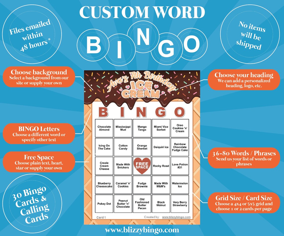 30 Custom Word Bingo Cards Choose Your Theme Choose Grid - Etsy