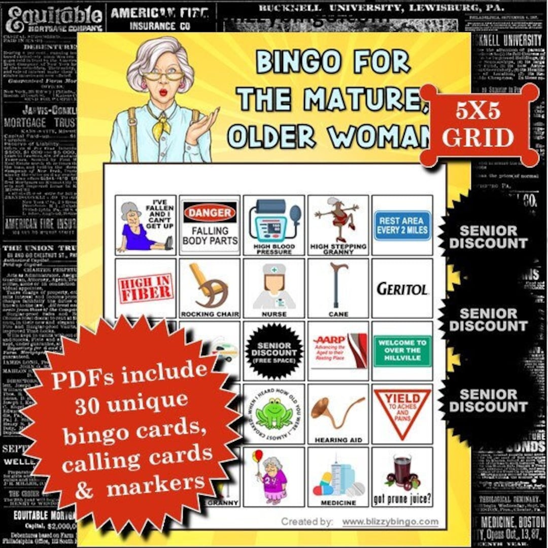 Bingo for the Mature, Older Woman | 30-5x5 Bingo Cards | Instant ...