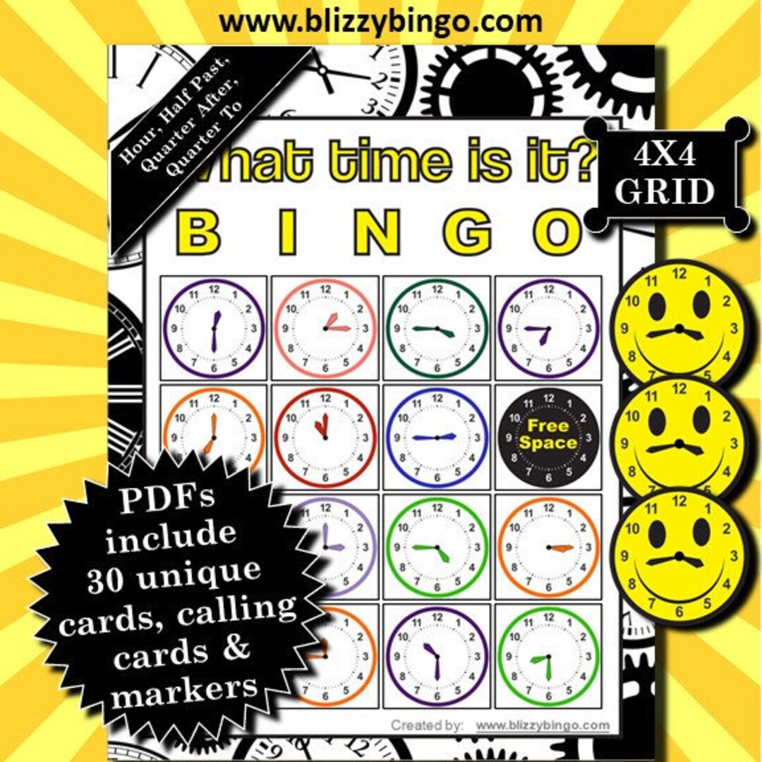 What Time is It? 4x4 Bingo Printable Pdfs Contain Everything You Need ...