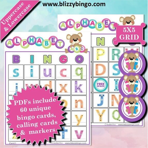 60 Traceable Alphabet 5x5 Bingo Cards Instant Download - Etsy