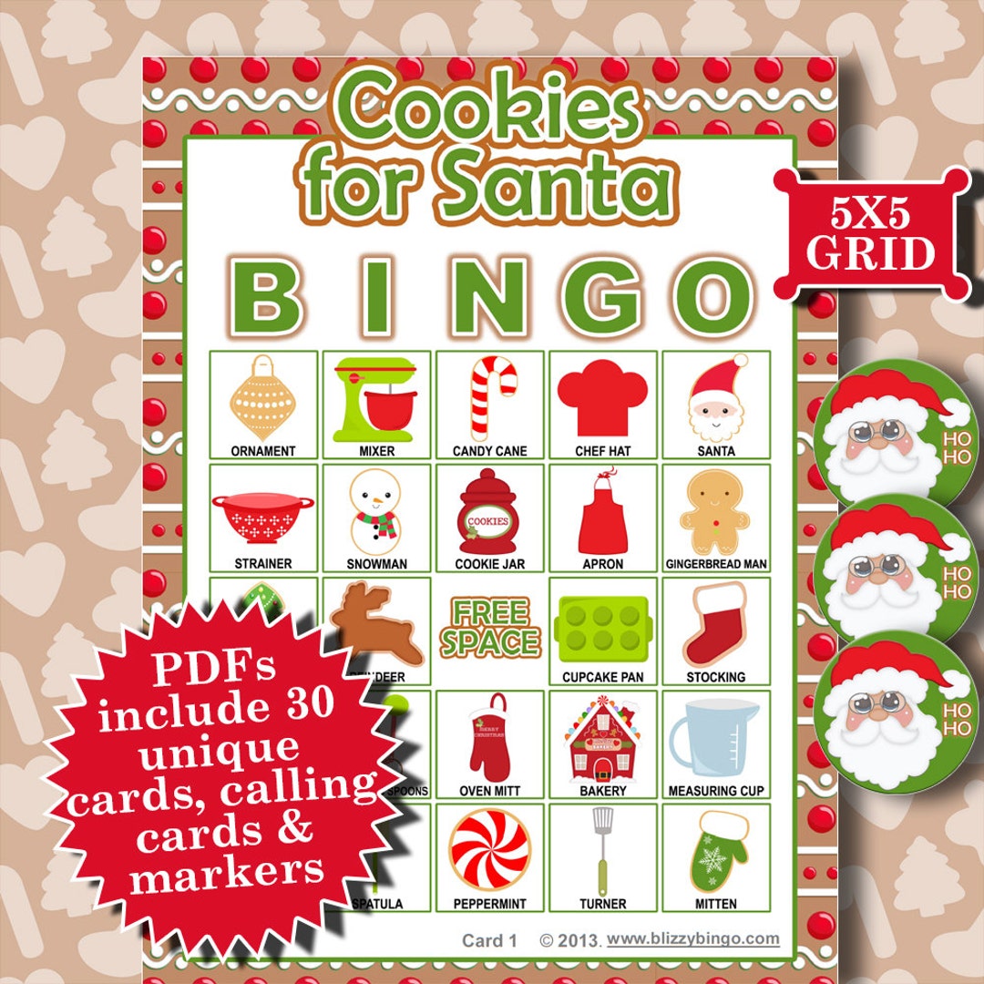 Cookies for Santa 5x5 Bingo Printable Pdfs Contain Everything You Need ...