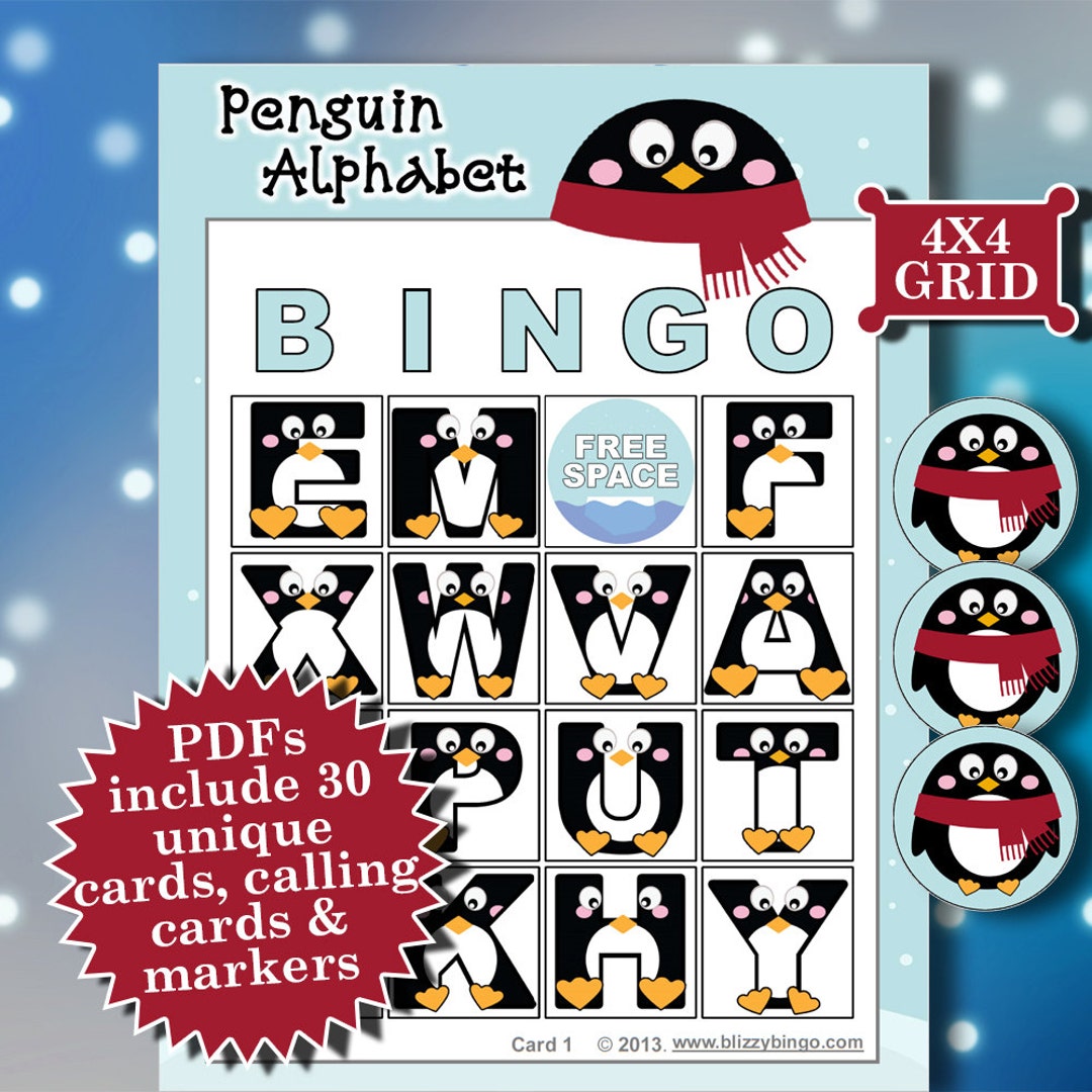 Penguin Alphabet 4x4 Bingo Printable Pdfs Contain Everything You Need ...