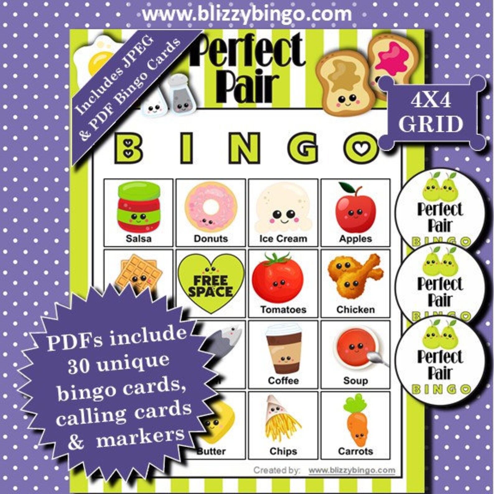 30 Perfect Pair 4x4 Bingo Cards | Instant Download | Pdfs + JPEG Cards ...