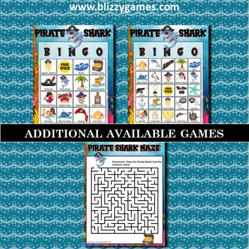30 Pirate Shark 5x5 Bingo Cards Instant Download | Etsy