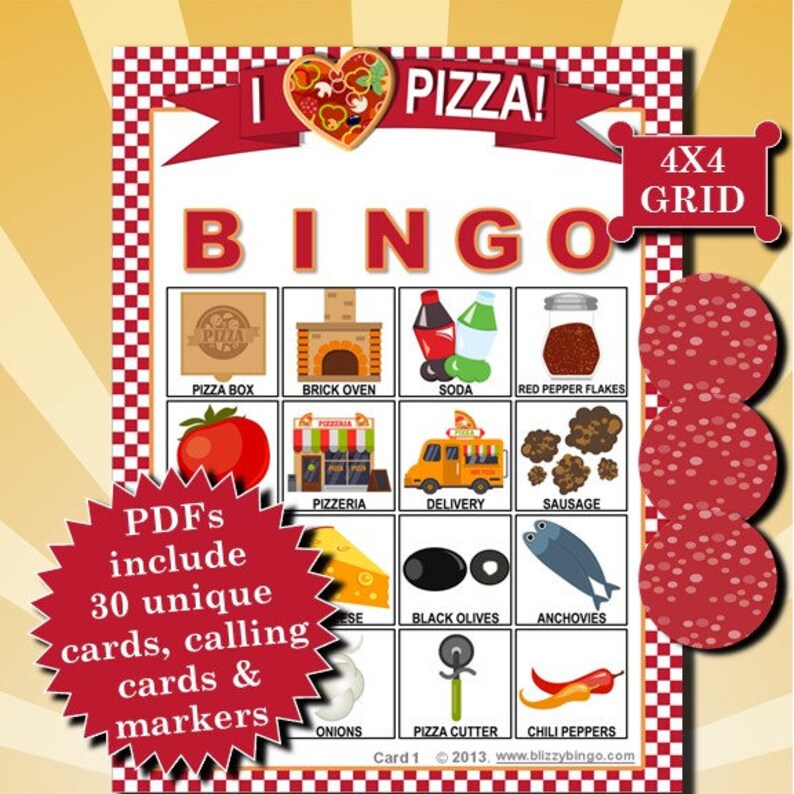 Pizza Party 4x4 Bingo Printable Pdfs Contain Everything You Need to ...