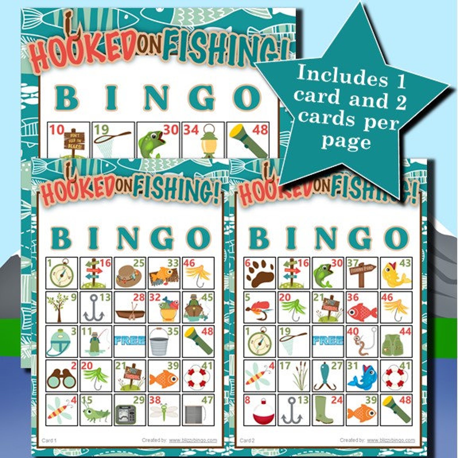 Hooked on Fishing 5x5 Bingo Printable Pdfs Contain Everything | Etsy
