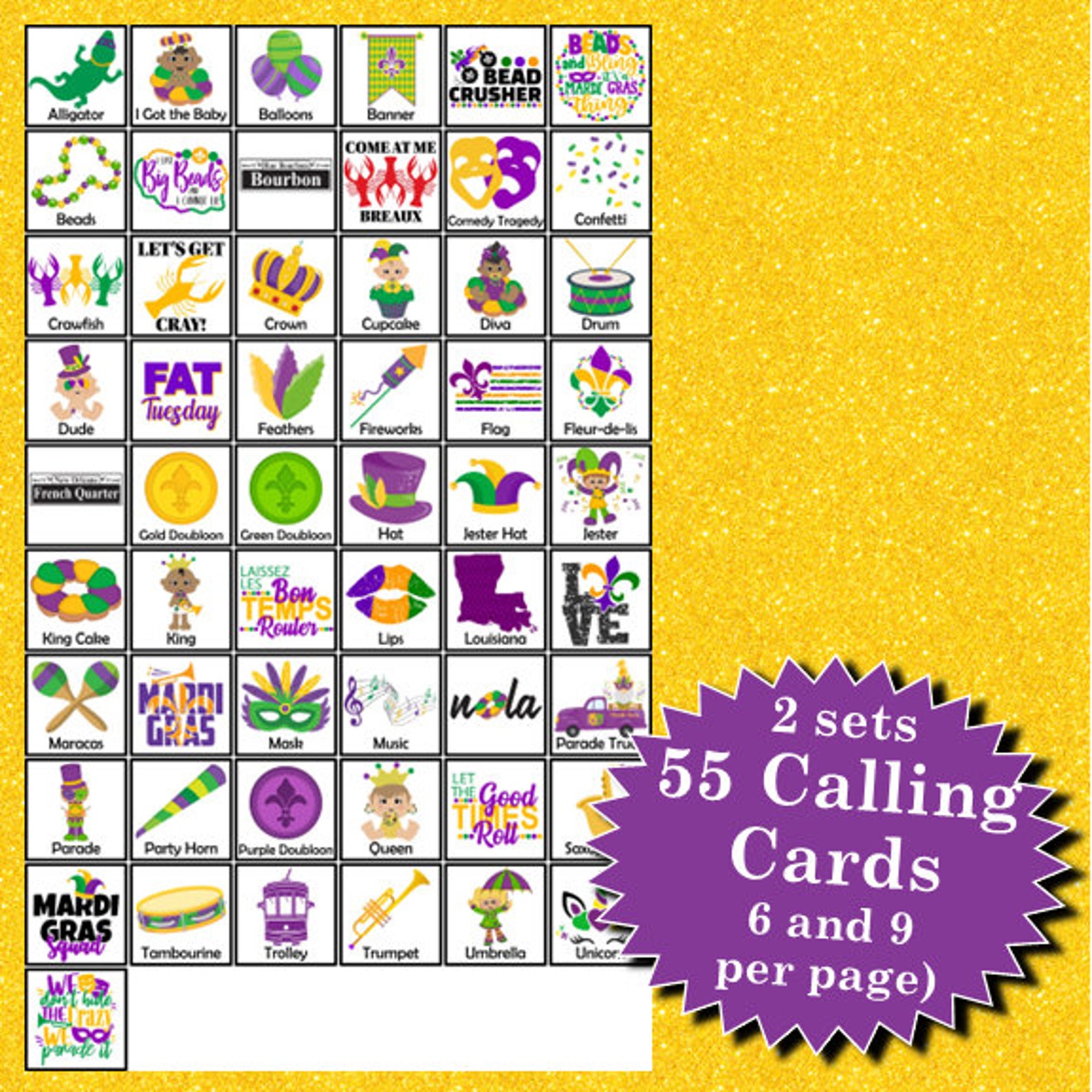 30 Mardi Gras 5x5 Bingo Cards | Instant Download | Pdfs for Easy ...