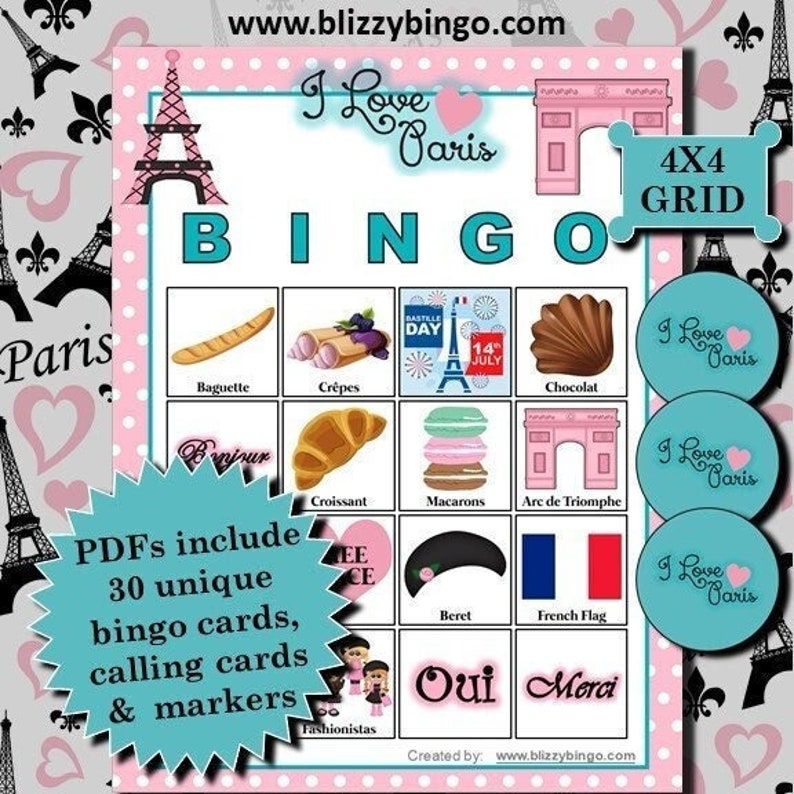 30 I LOVE PARIS 4x4 Bingo Cards | Instant Download | Pdfs for Easy ...