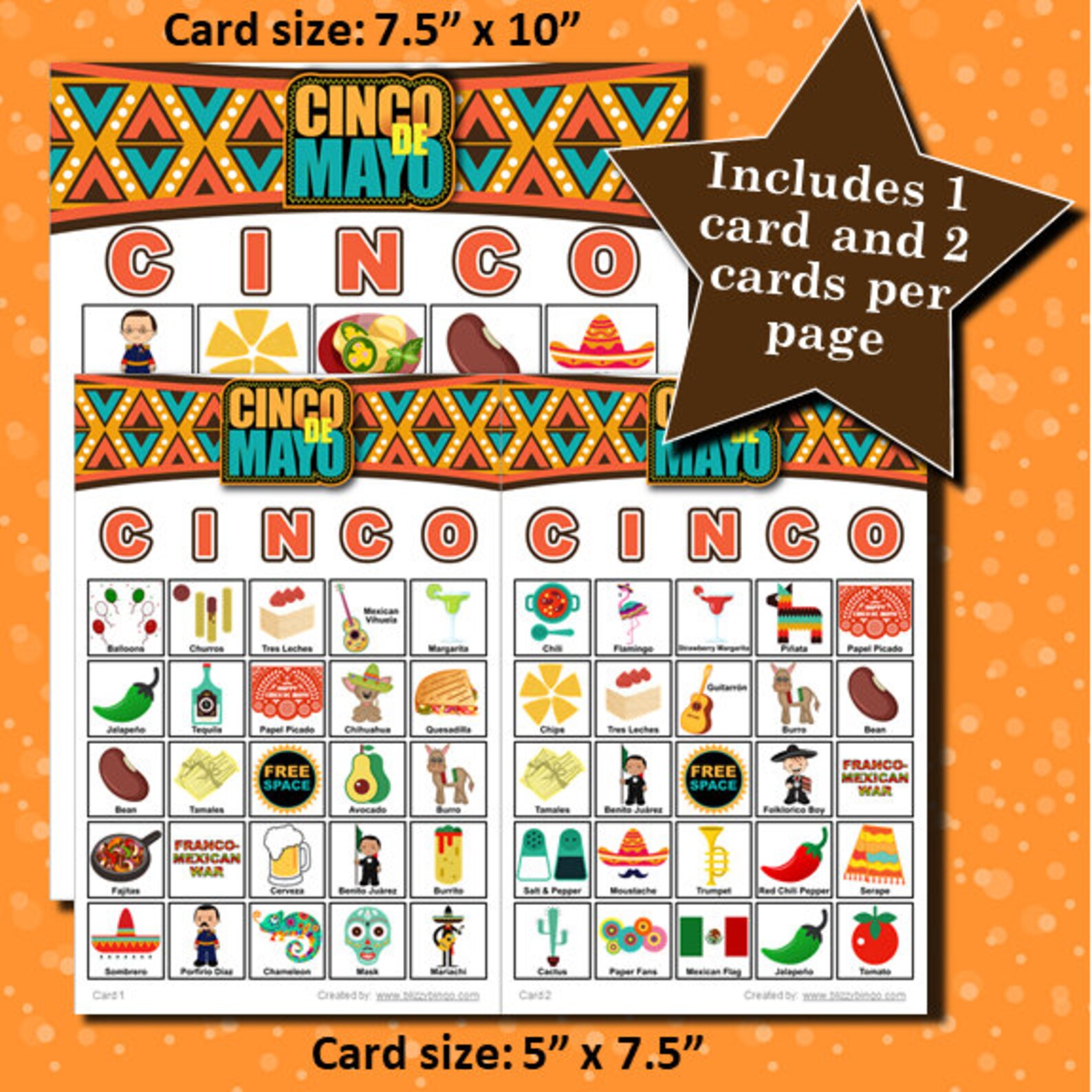 60 Cinco De Mayo 5x5 Bingo Cards Instant Download Pdfs for - Etsy