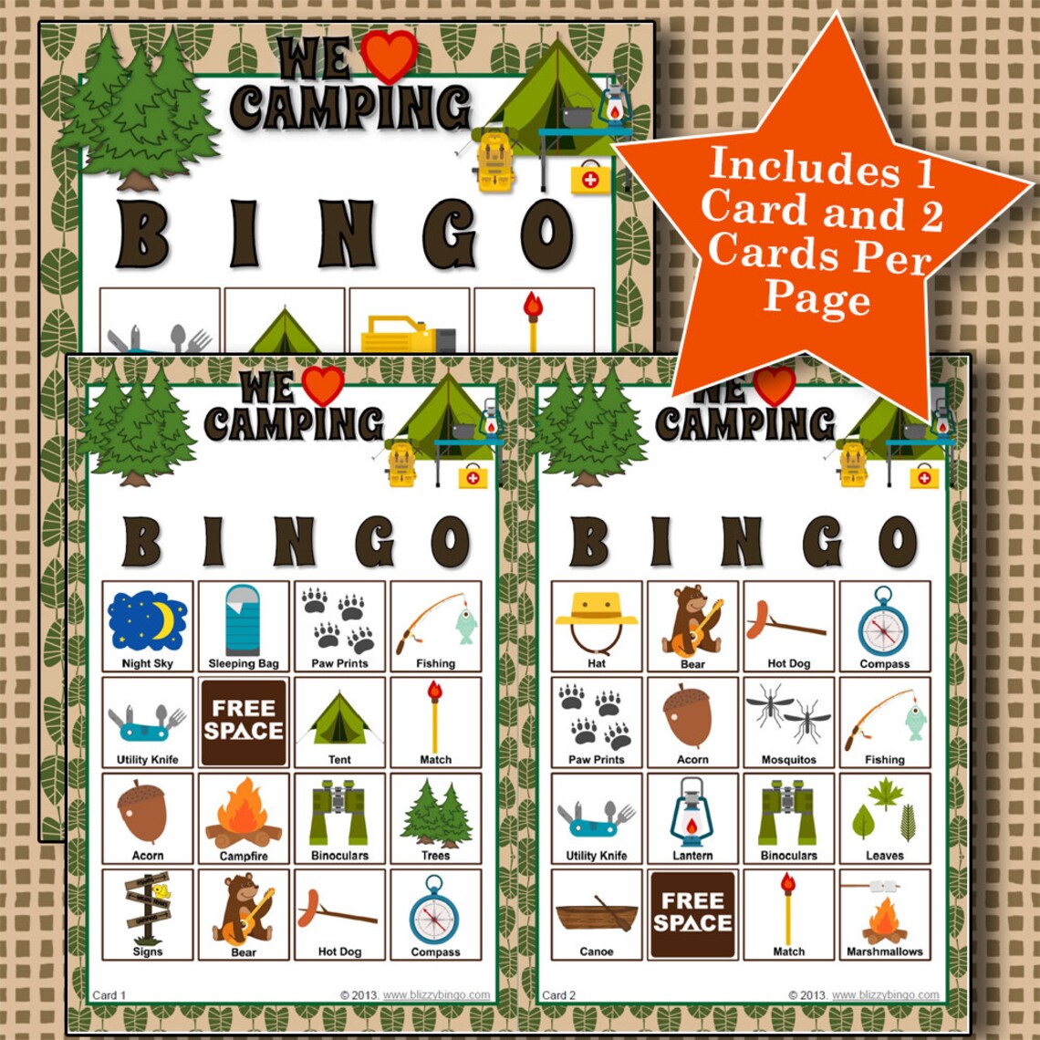 WE LOVE CAMPING 4x4 Bingo Printable Pdfs Contain Everything - Etsy