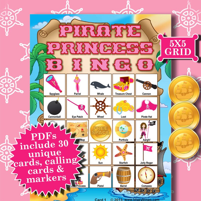 Pirate Princess 5x5 Bingo Printable Pdfs Contain Everything - Etsy