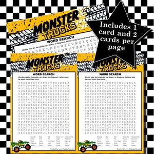 Monster Trucks Word Search Printable Pdfs - Etsy