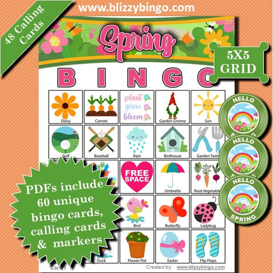60 Spring 5x5 Bingo Cards Instant Download Pdfs for Easy - Etsy