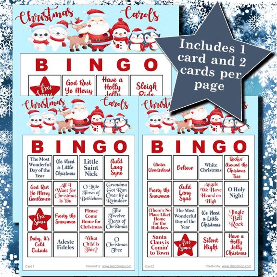 Christmas Carols 4x4 Bingo Printable Pdfs & Jpegs Contain | Etsy