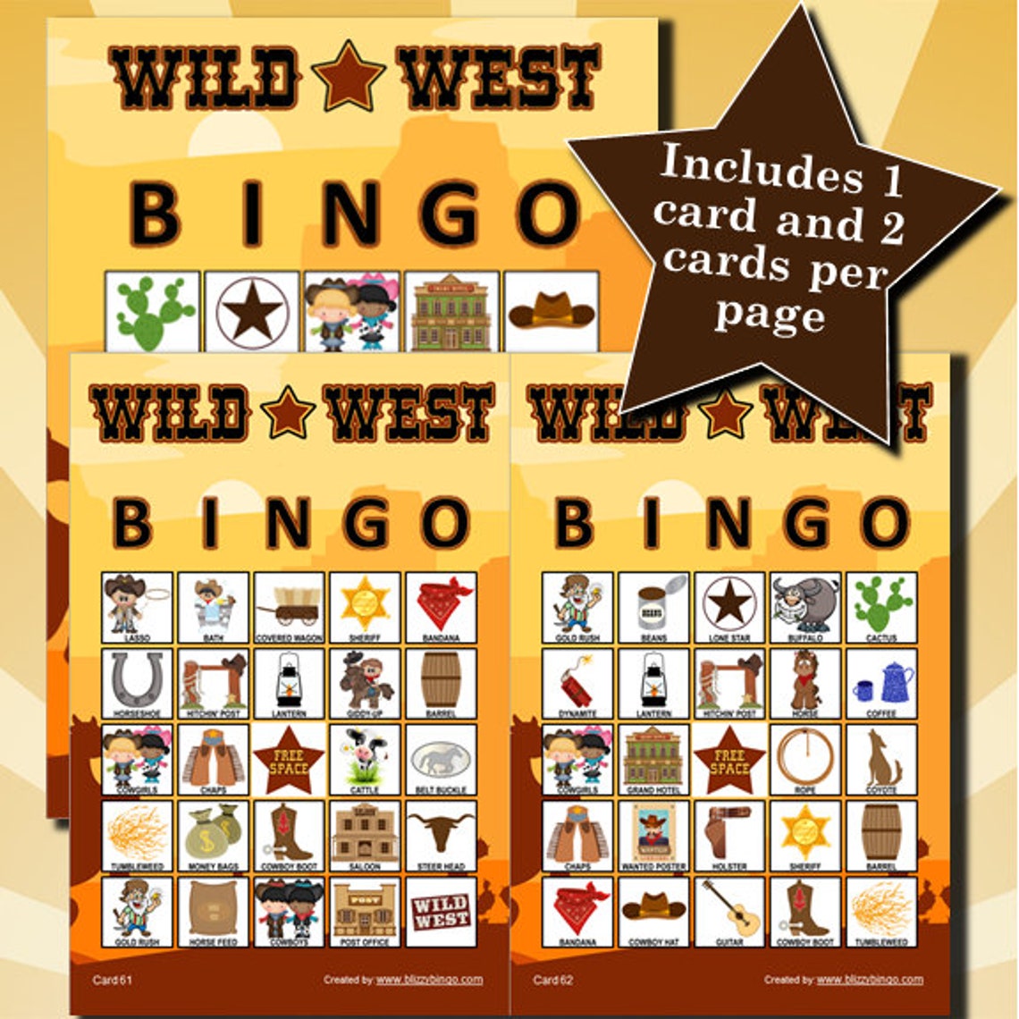 100 Wild West 5x5 Bingo Cards | Instant Download | Pdfs for Easy ...