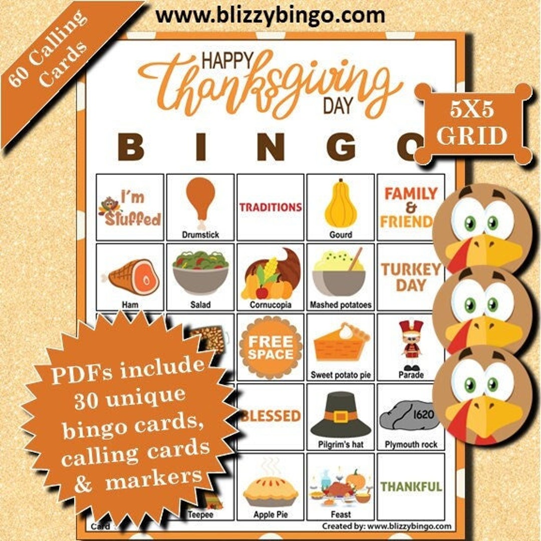 30 Thanksgiving 5x5 Bingo Cards | Instant Download | Pdfs for Easy ...