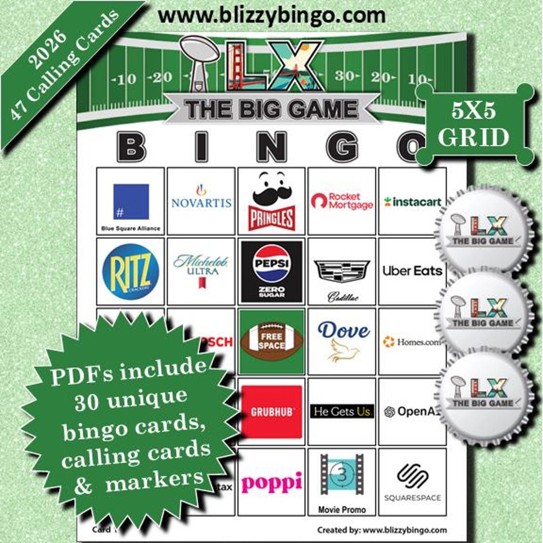 2026 Big Game Commercial Bingo (30 Cards) – Printable Party Game ...