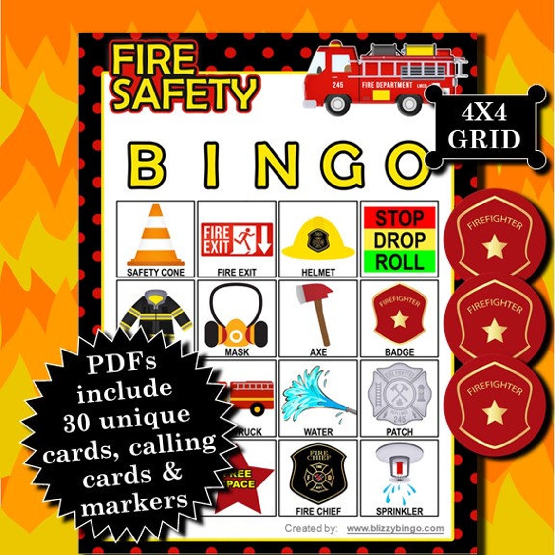 Fire Safety 4x4 Bingo Printable Pdfs Contain Everything You | Etsy