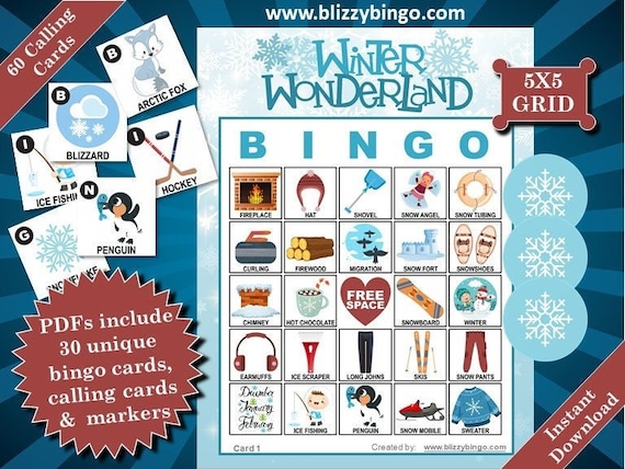 30 Winter Wonderland 5x5 Bingo Cards Instant Download Pdfs | Etsy