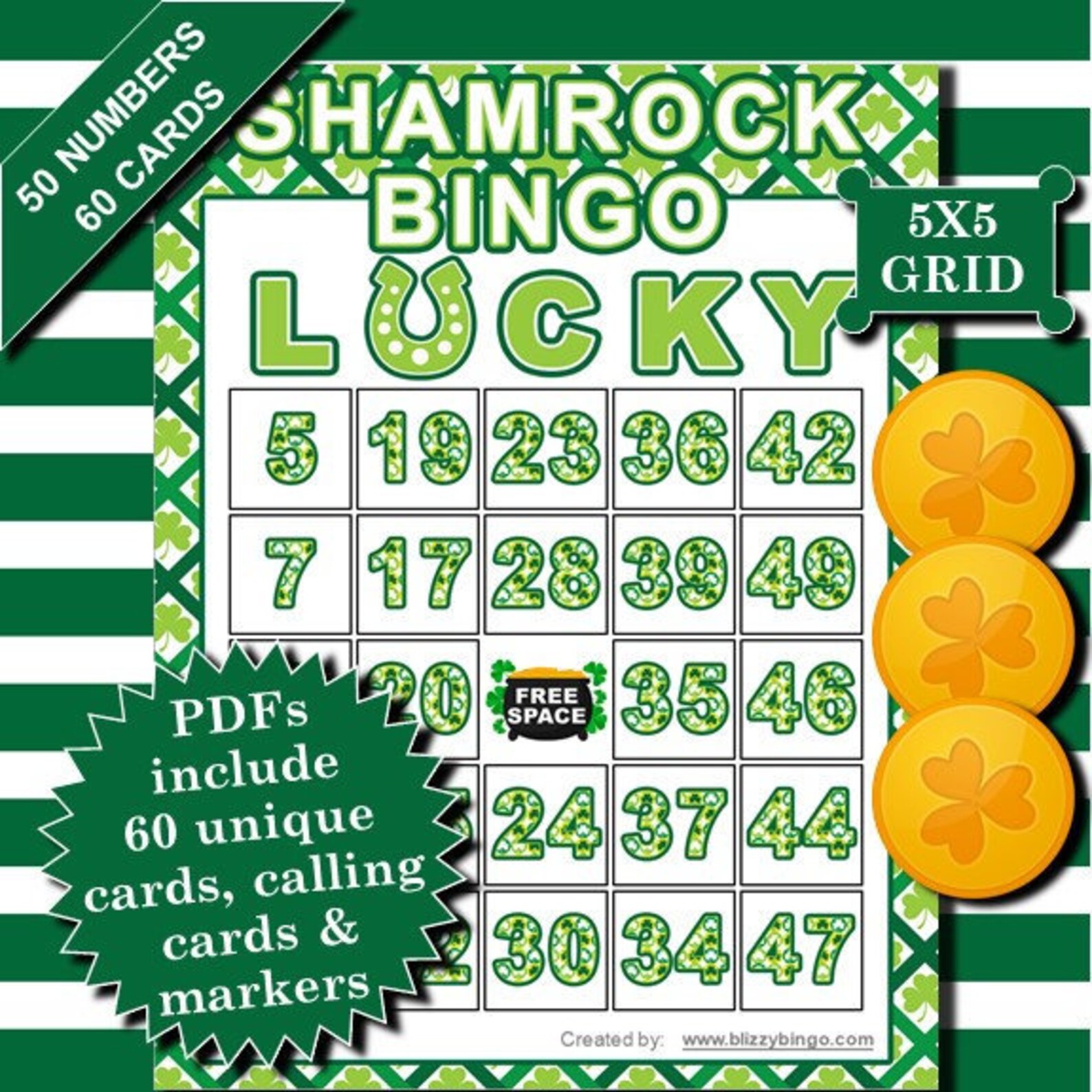 Shamrock Bingo 60 Cards Printable Pdfs Contain Everything You Need to ...