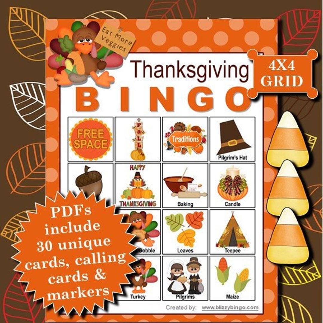 Thanksgiving 4x4 Bingo Printable Pdfs Contain Everything You Need to ...