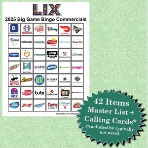 30 Big Game 2025 Commercials 5x5 Bingo Cards | Instant Download | Pdfs ...