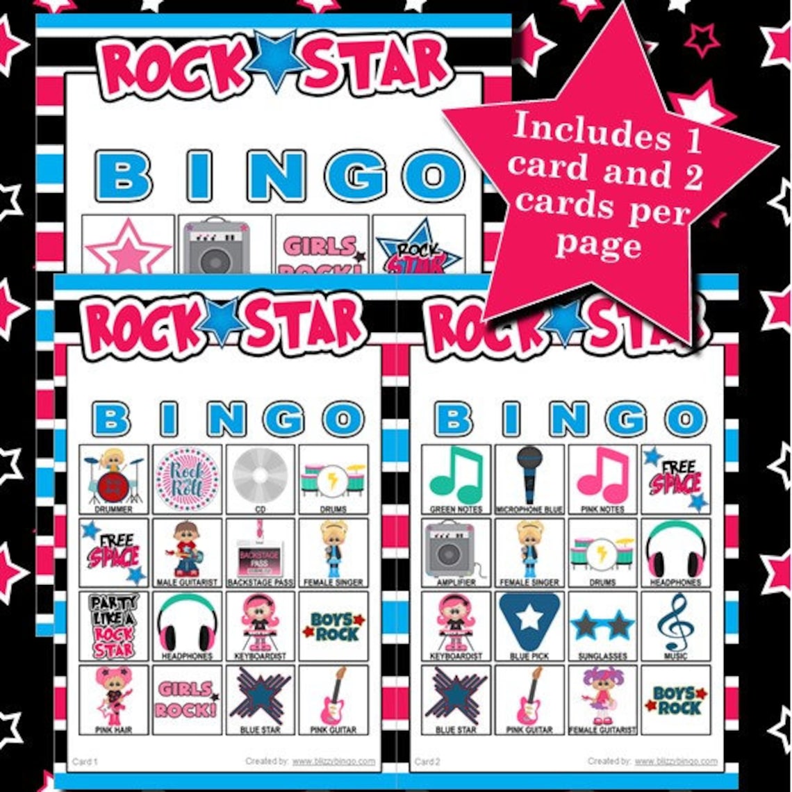 Rock Star 4x4 Bingo Printable Pdfs Contain Everything You Need - Etsy ...