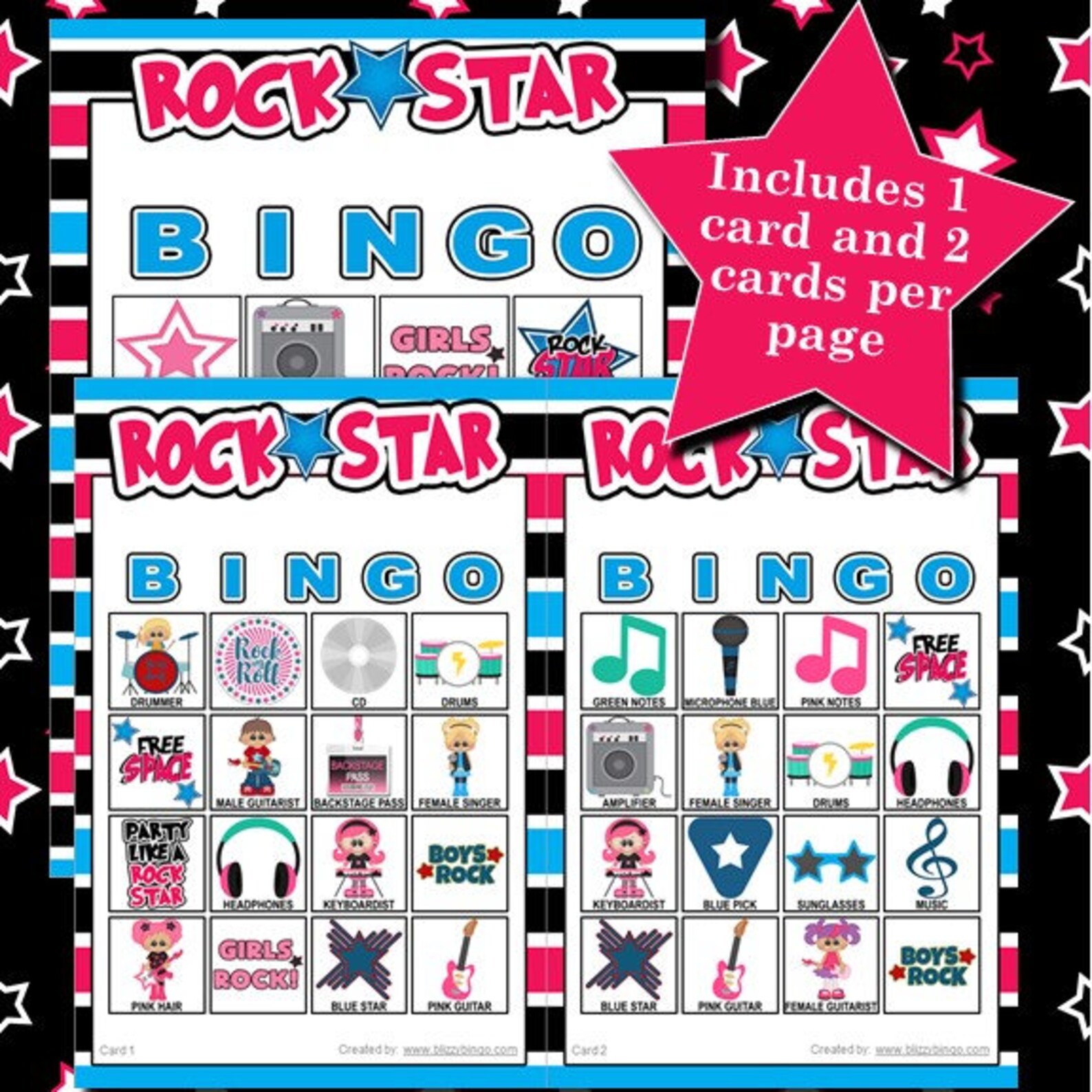 Rock Star 4x4 Bingo Printable Pdfs Contain Everything You Need | Etsy