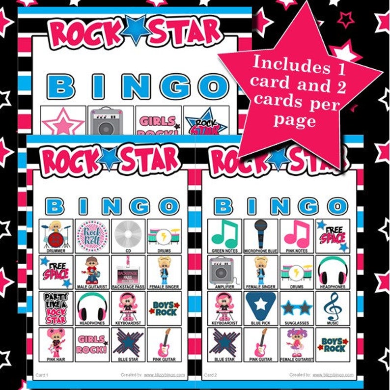 Rock Star 4x4 Bingo Printable Pdfs Contain Everything You Need - Etsy