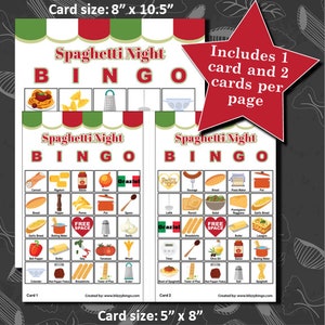 60 Spaghetti 5x5 Bingo Cards | Instant Download | Pdfs for Easy ...