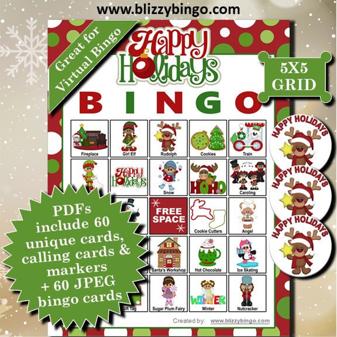 Happy Holidays 5x5 Bingo 60 Cards Printable Pdfs Jpegs - Etsy