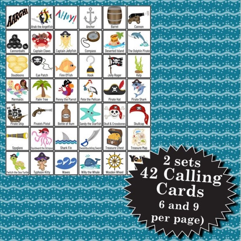 30 Pirate Shark 5x5 Bingo Cards Instant Download | Etsy