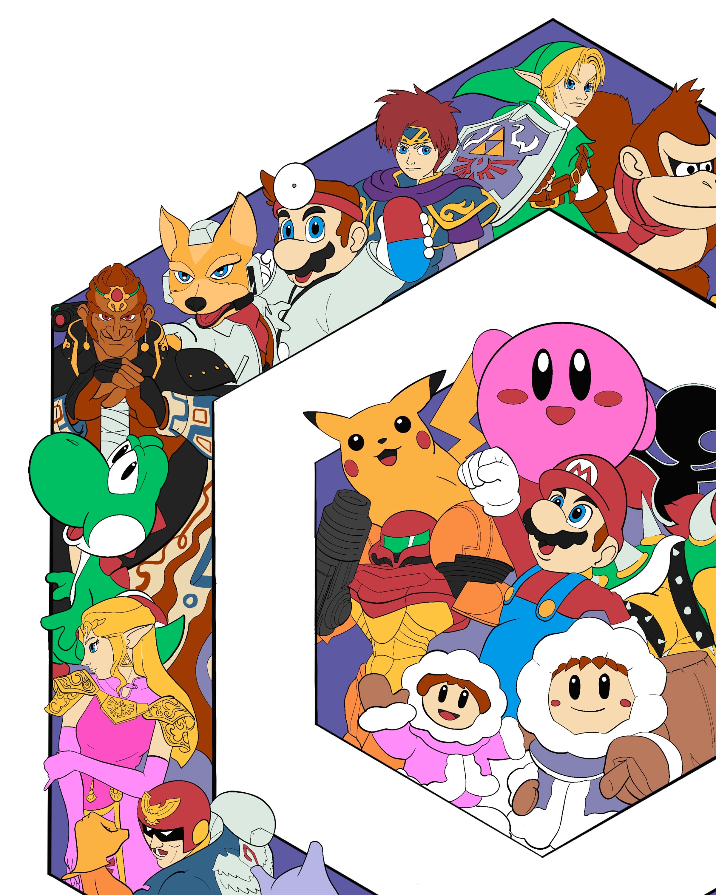 Super Smash Bros Melee Wall Art Gamecuber Poster Illustration Nintendo ...