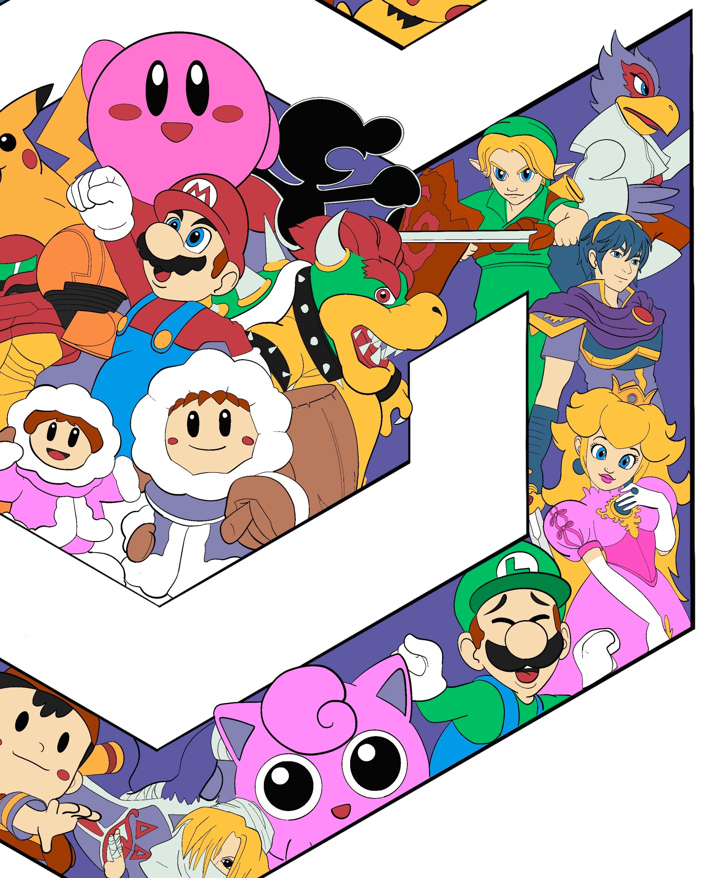 Super Smash Bros Melee Wall Art Gamecuber Poster Illustration Nintendo ...